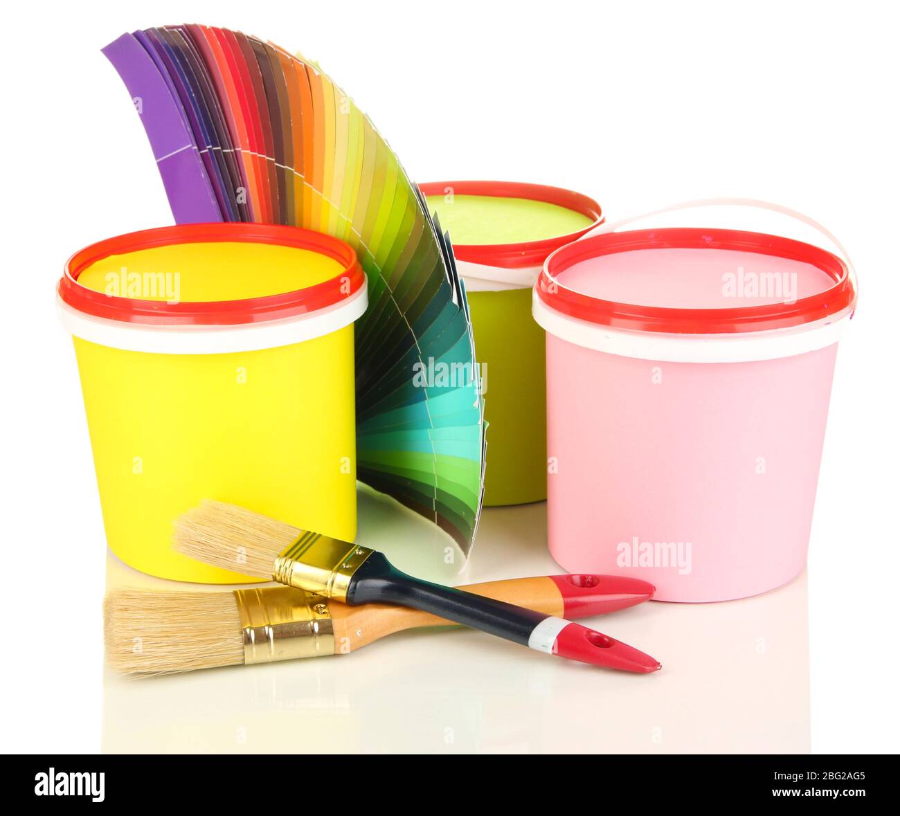 Set for painting: paint pots, brushes, palette of colors isolated on ...