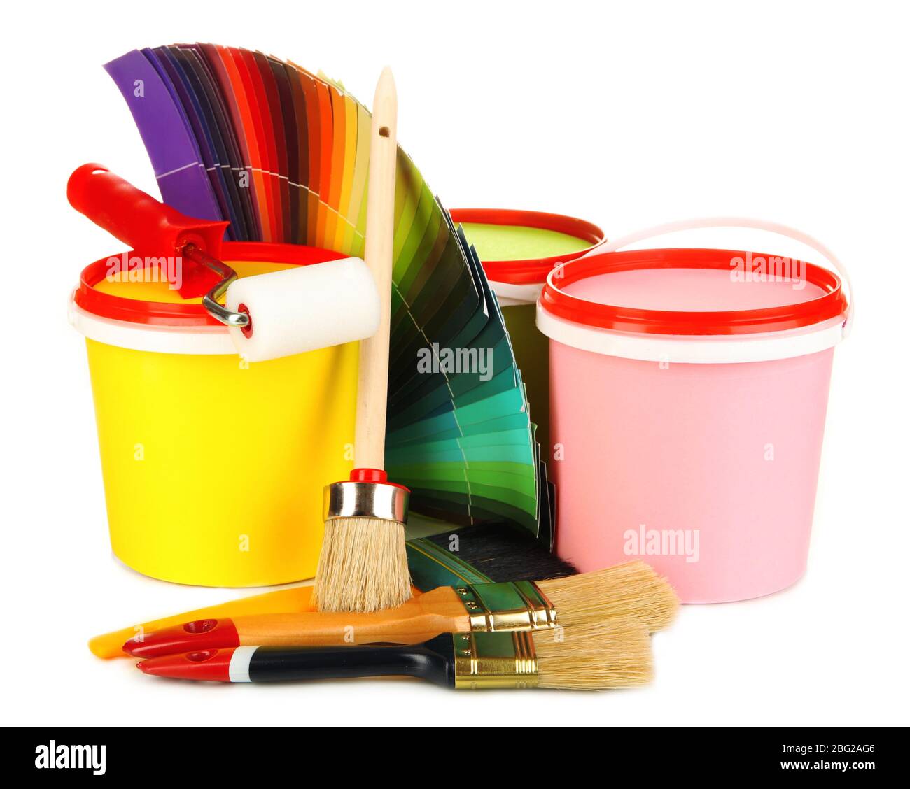 Set for painting: paint pots, brushes, paint-roller, palette of colors ...