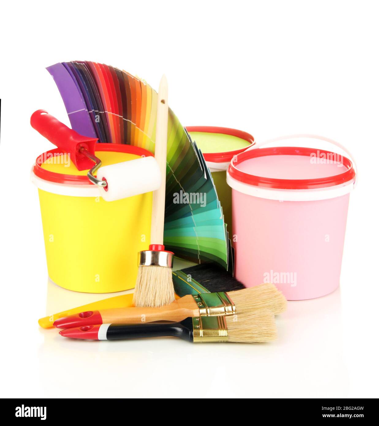 Set for painting: paint pots, brushes, paint-roller, palette of colors ...