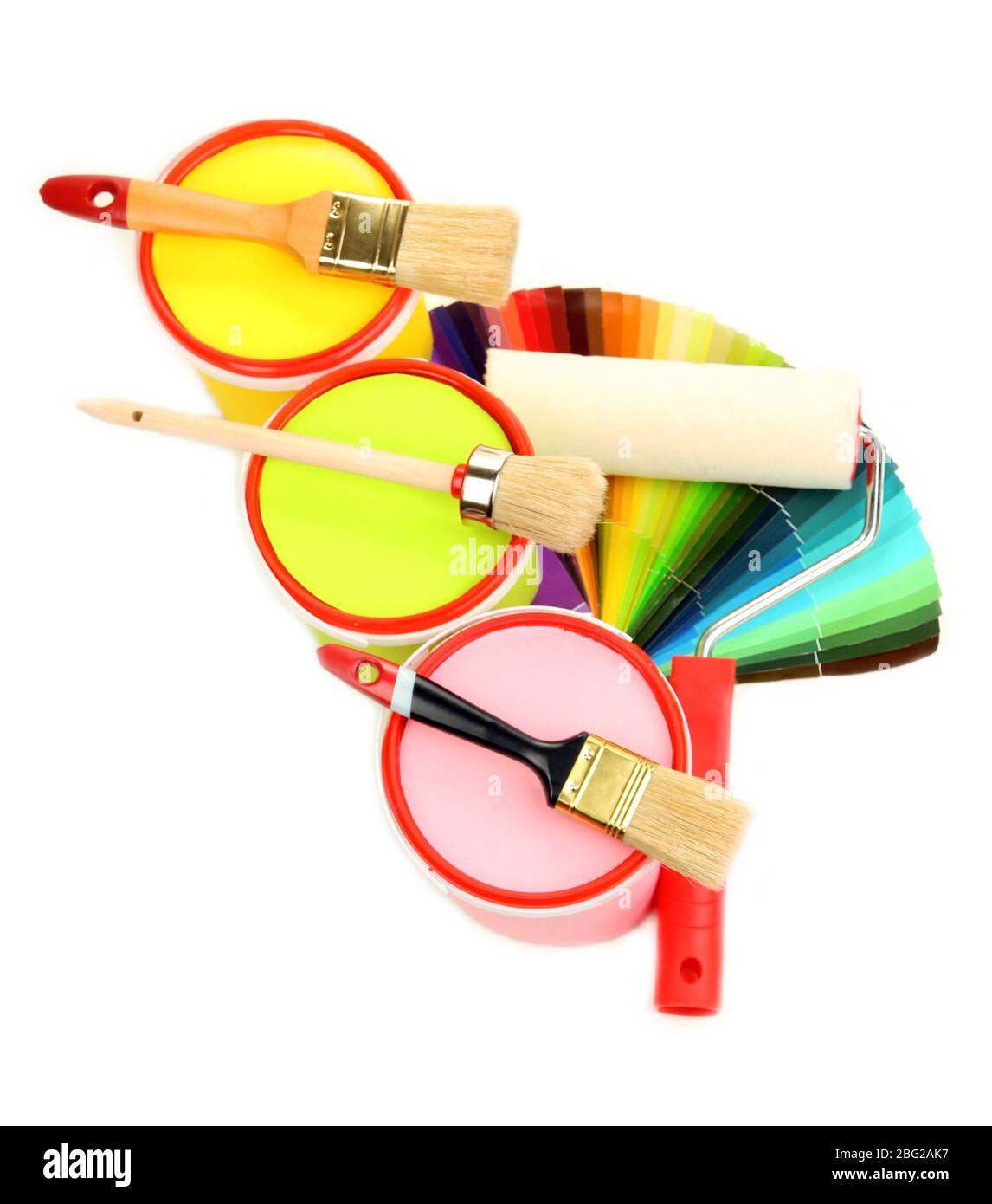 Set for painting: paint pots, brushes, paint-roller, palette of colors ...