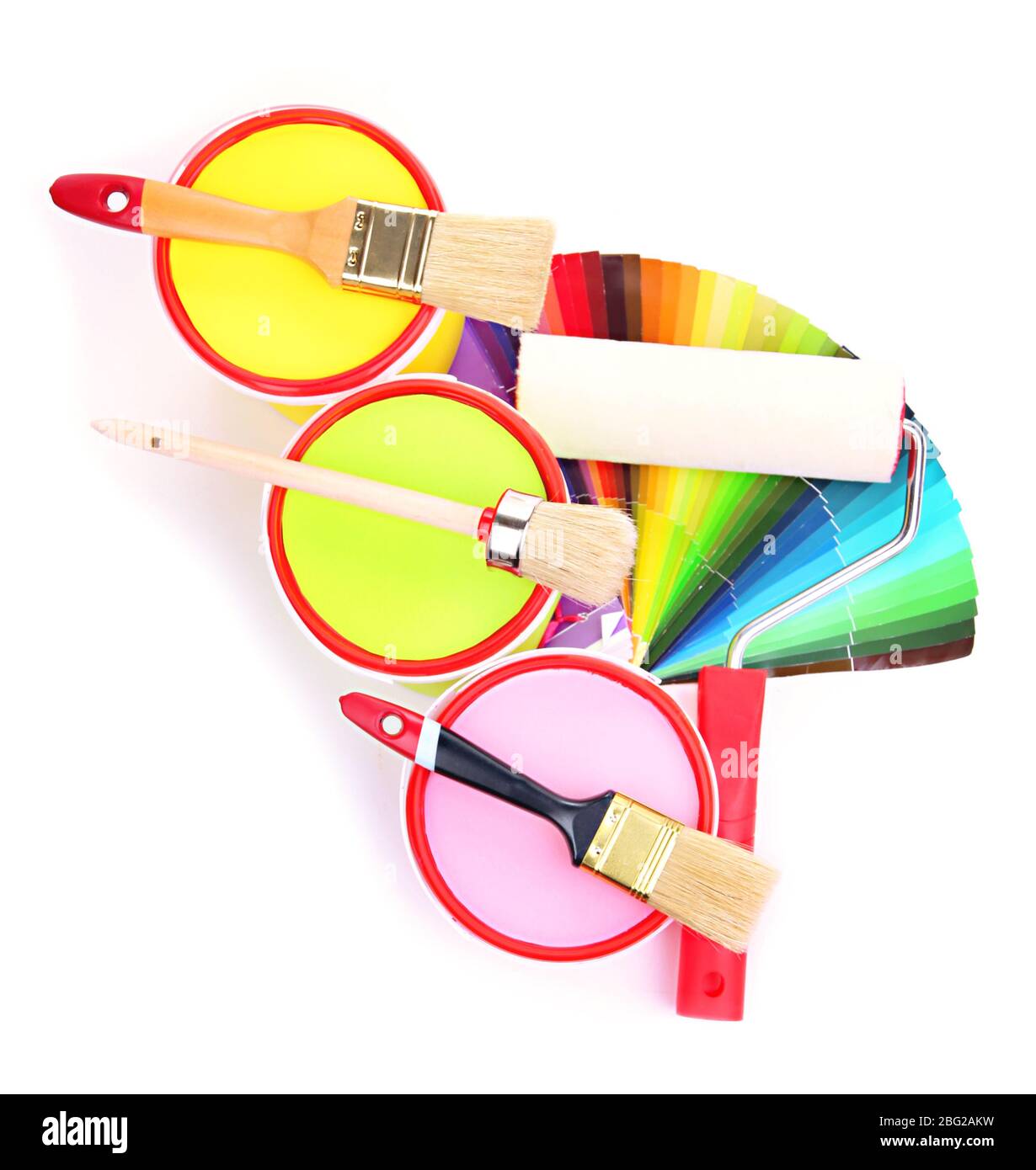 Set for painting: paint pots, brushes, paint-roller, palette of colors ...