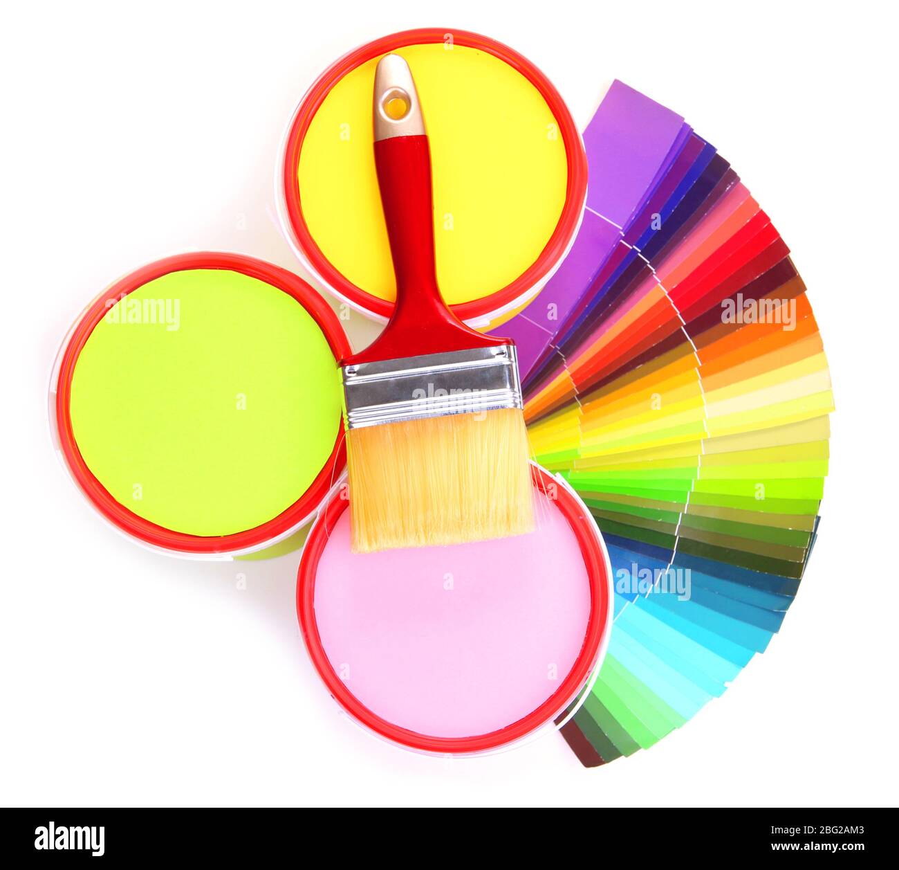 Set for painting: paint pots, brushes, palette of colors isolated on ...