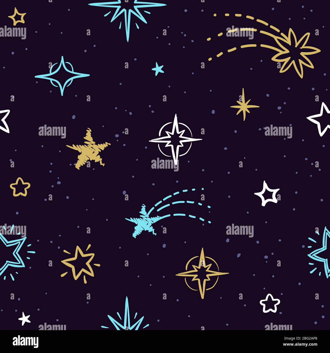 Sky vector seamless pattern with doodle stars. Starry background for ...