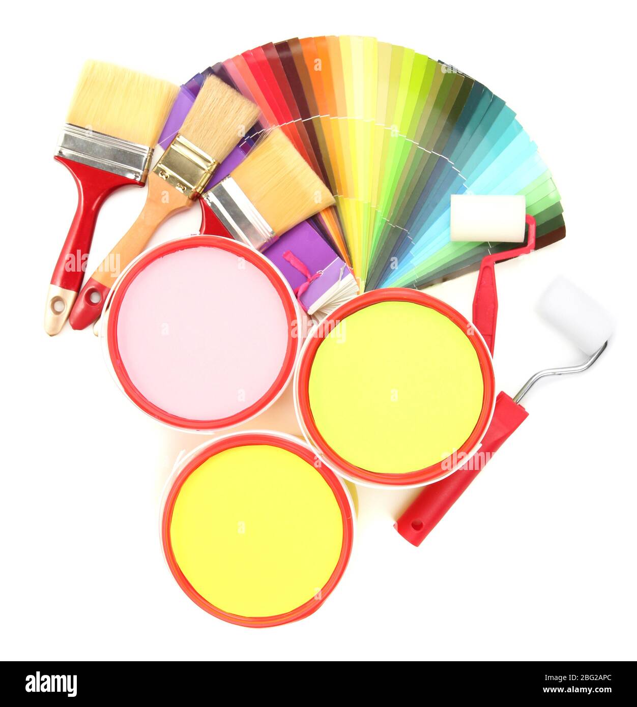 Set for painting: paint pots, brushes, paint-roller, palette of colors ...