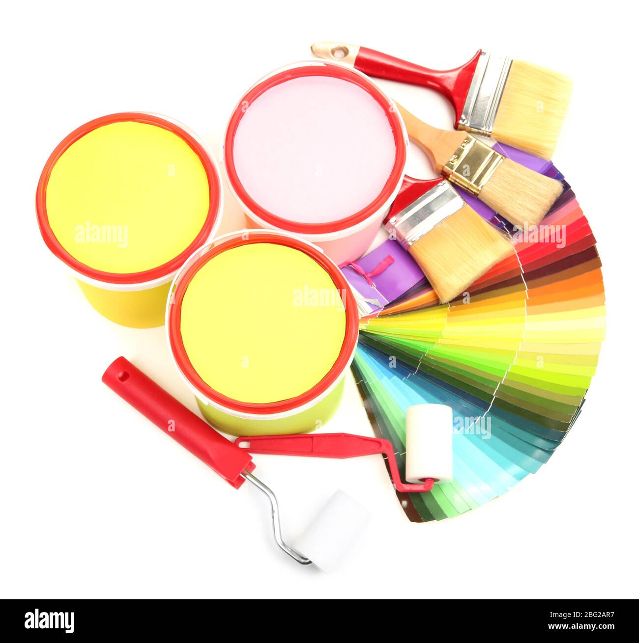 Set for painting: paint pots, brushes, paint-roller, palette of colors ...