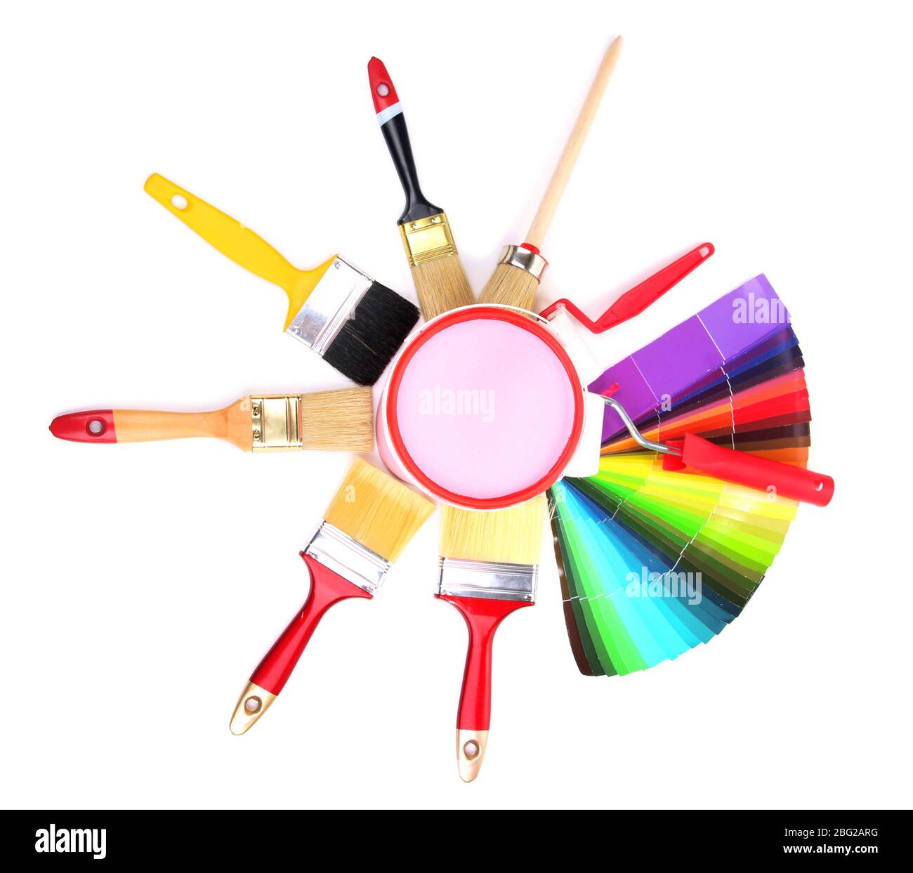 Set for painting: paint pots, brushes,paint-roller, palette of colors ...