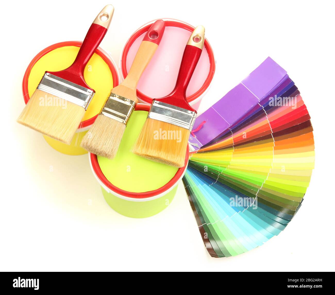 Set for painting: paint pots, brushes, palette of colors isolated on ...