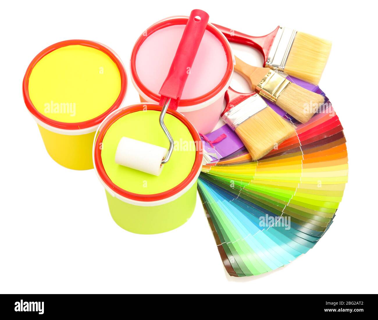 Set for painting: paint pots, brushes, paint-roller, palette of colors ...