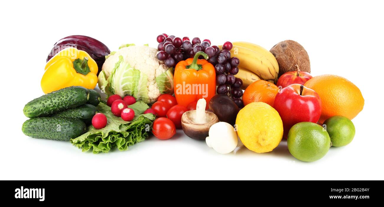 Different fruits and vegetables isolated on white Stock Photo - Alamy