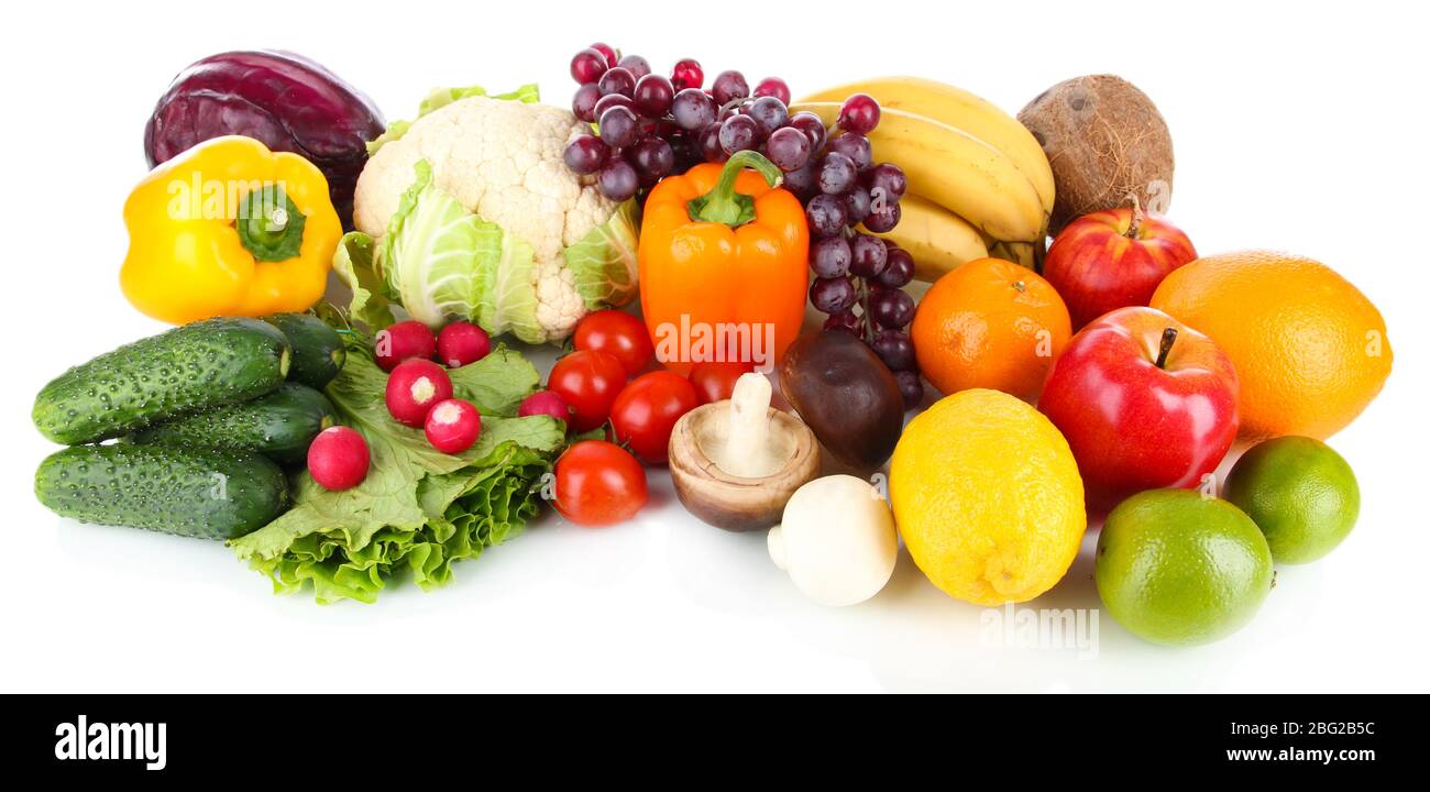 Different fruits and vegetables isolated on white Stock Photo - Alamy