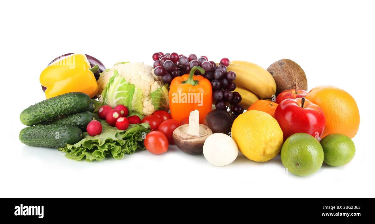 Different fruits and vegetables isolated on white Stock Photo - Alamy