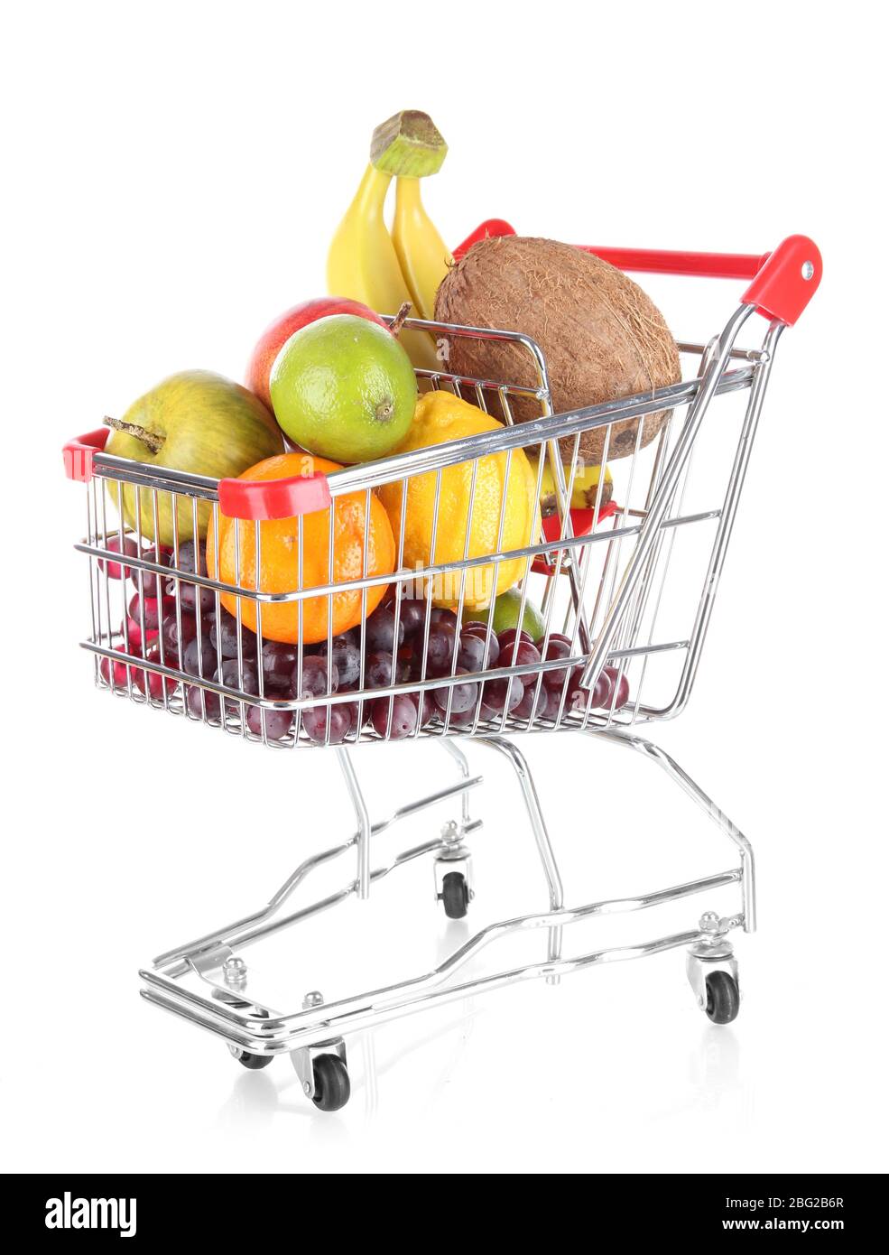 Different fruits in trolley isolated on white Stock Photo - Alamy