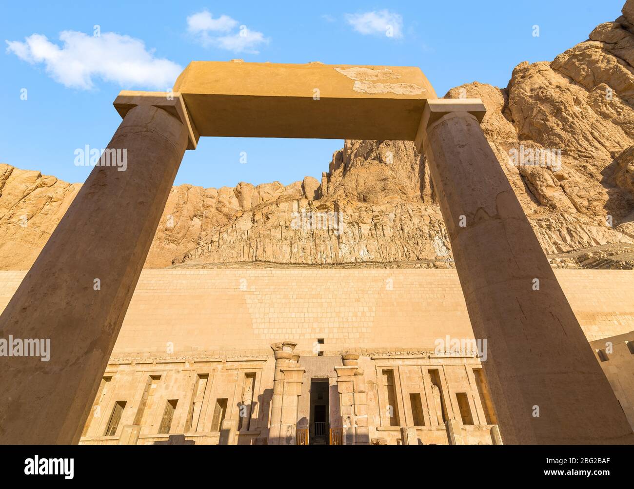 Arch in Hatshepsut temple among cliffs of Luxor desert, Egypt Stock ...