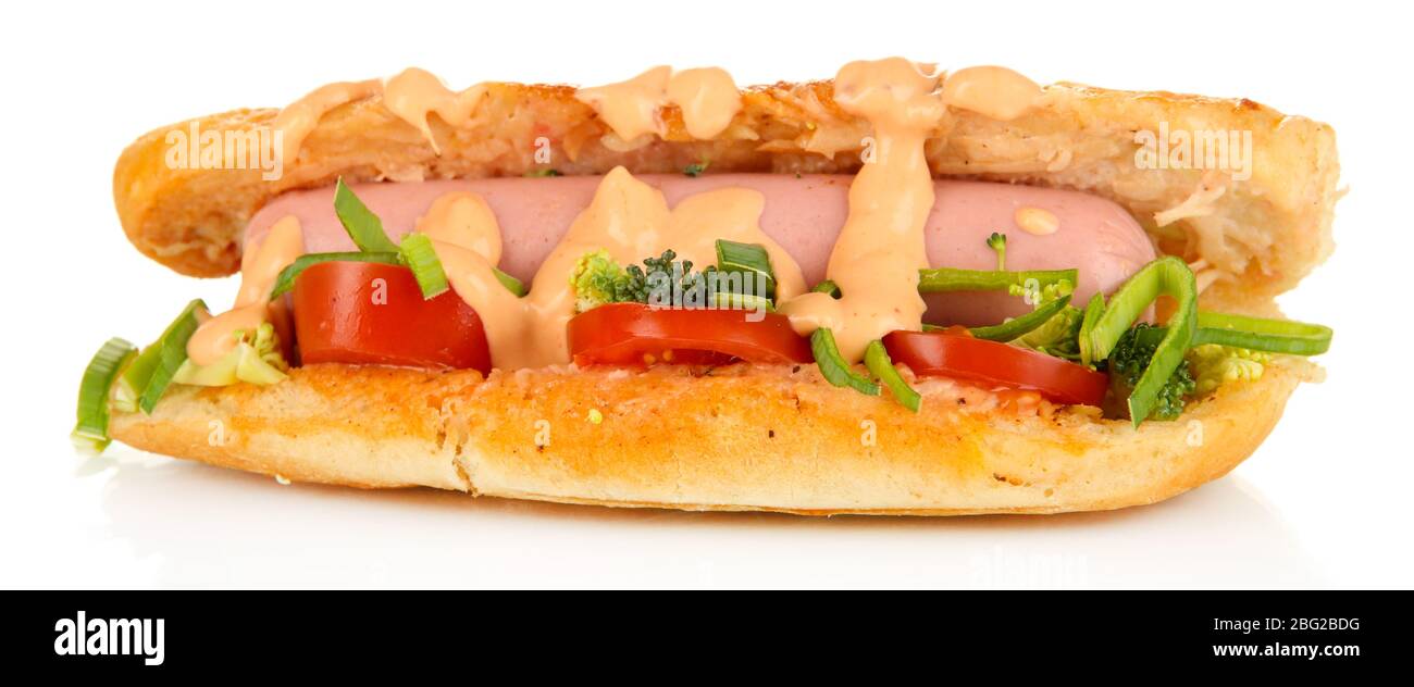 Delicious hot dog isolated on white Stock Photo - Alamy