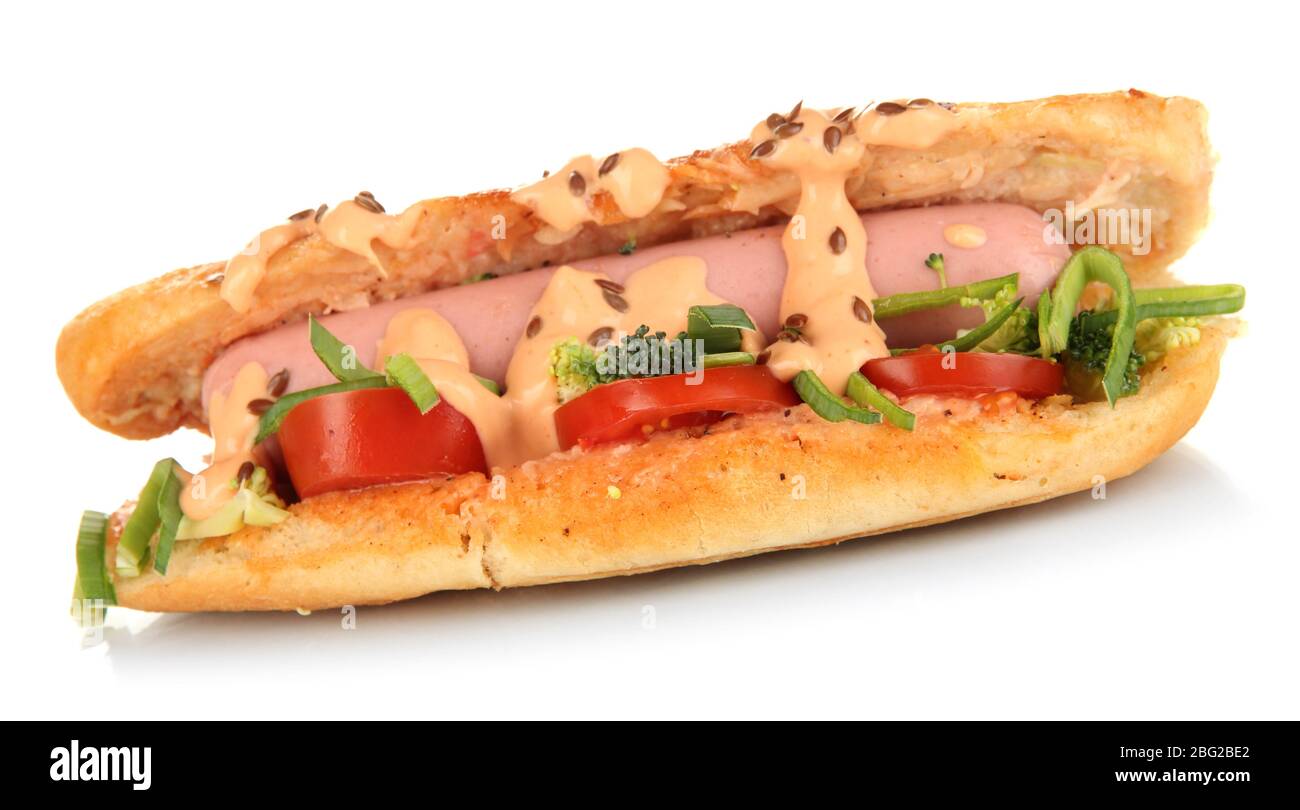 Delicious hot dog isolated on white Stock Photo - Alamy