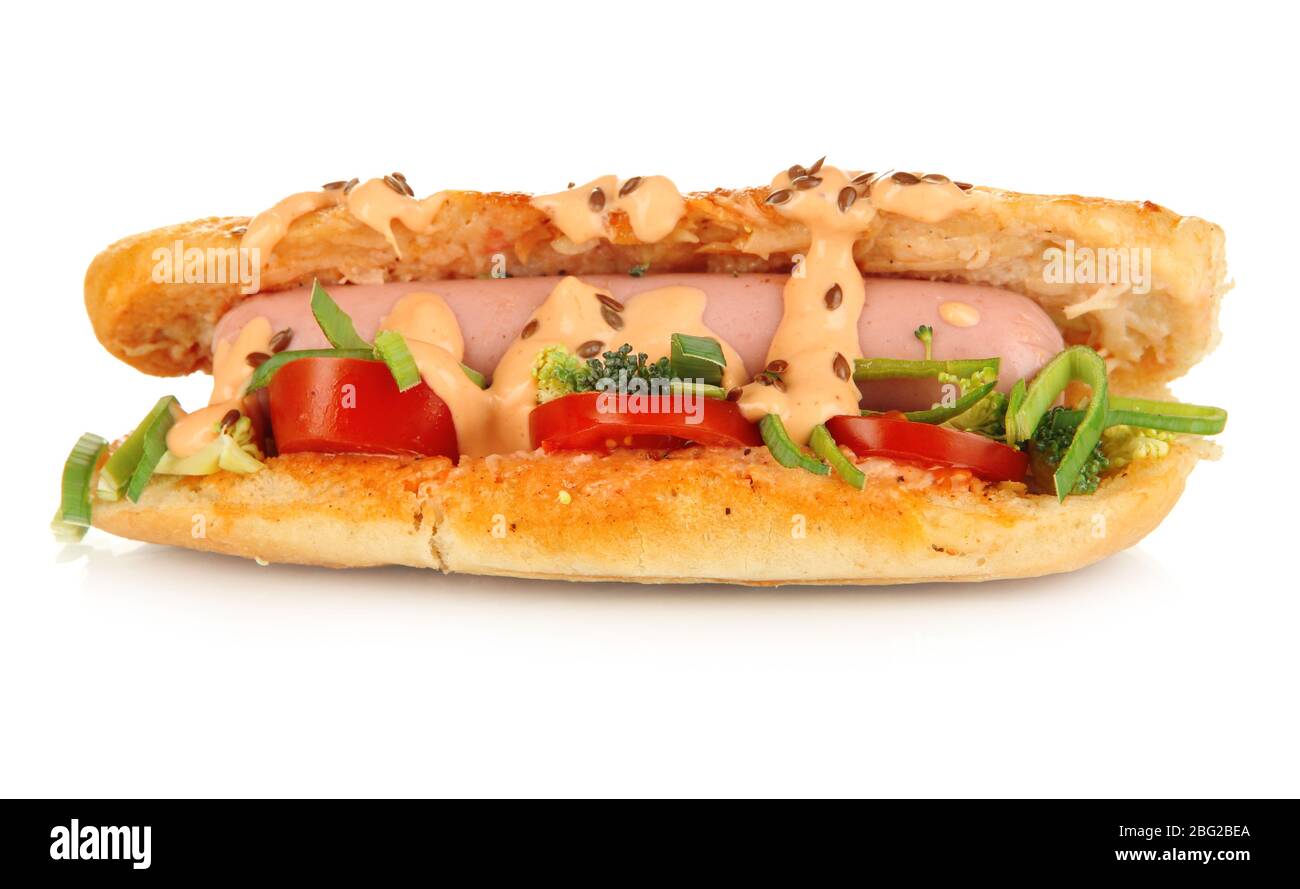 Delicious hot dog isolated on white Stock Photo - Alamy