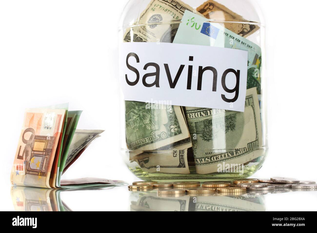 Money in the bank isolated on white Stock Photo - Alamy