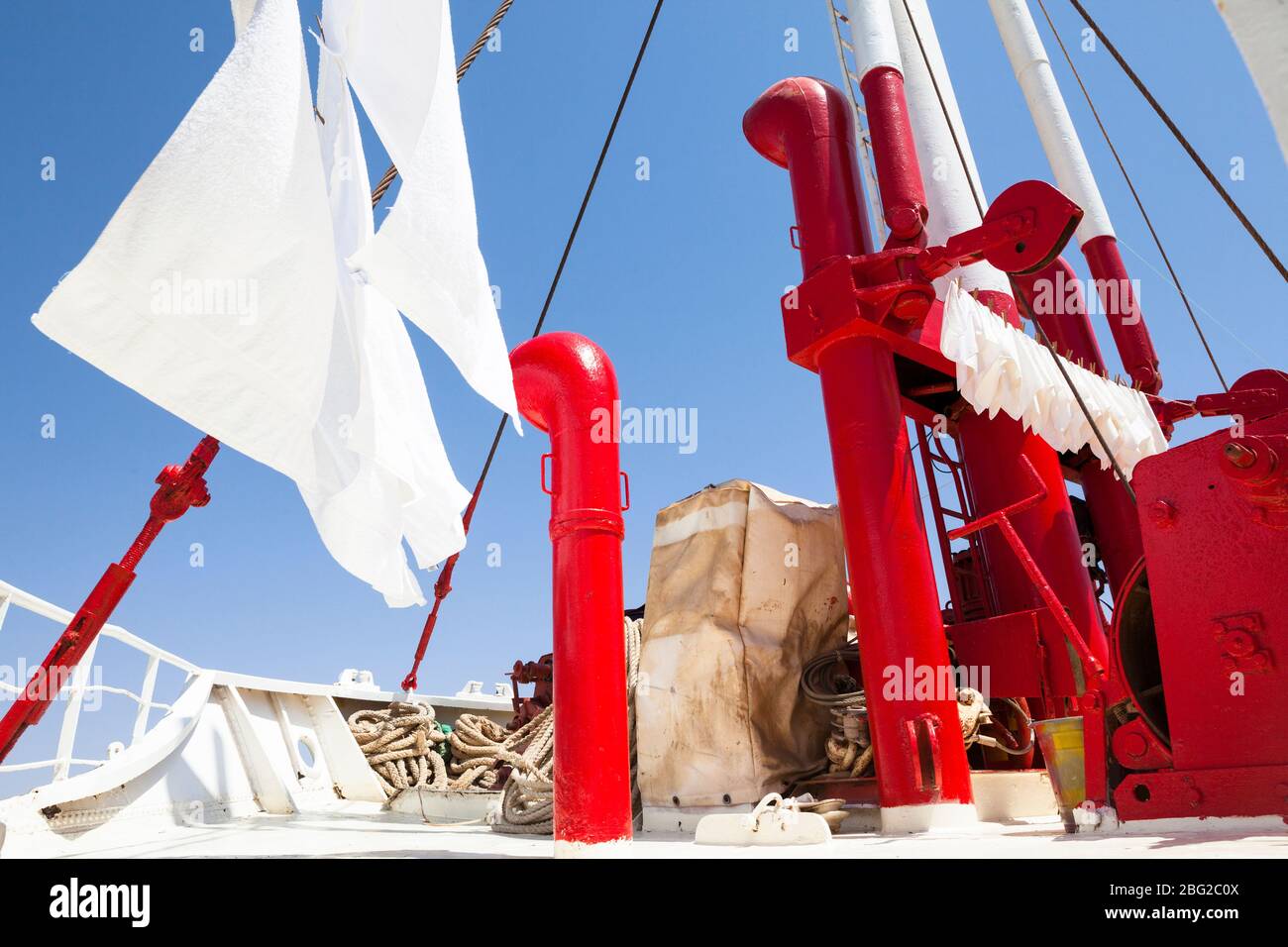 Ship laundry hung out to dry at the bow of the Bou el Mogdad antique ...