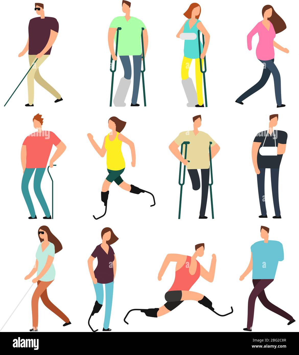 Disabled persons vector cartoon characters set. Handicapped people ...