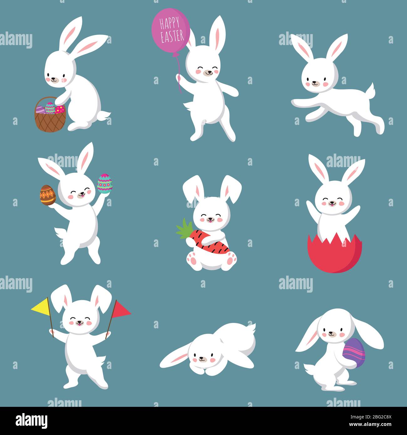Easter cute happy bunny rabbit vector characters set. Easter bunny or rabbit, cute cartoon ...