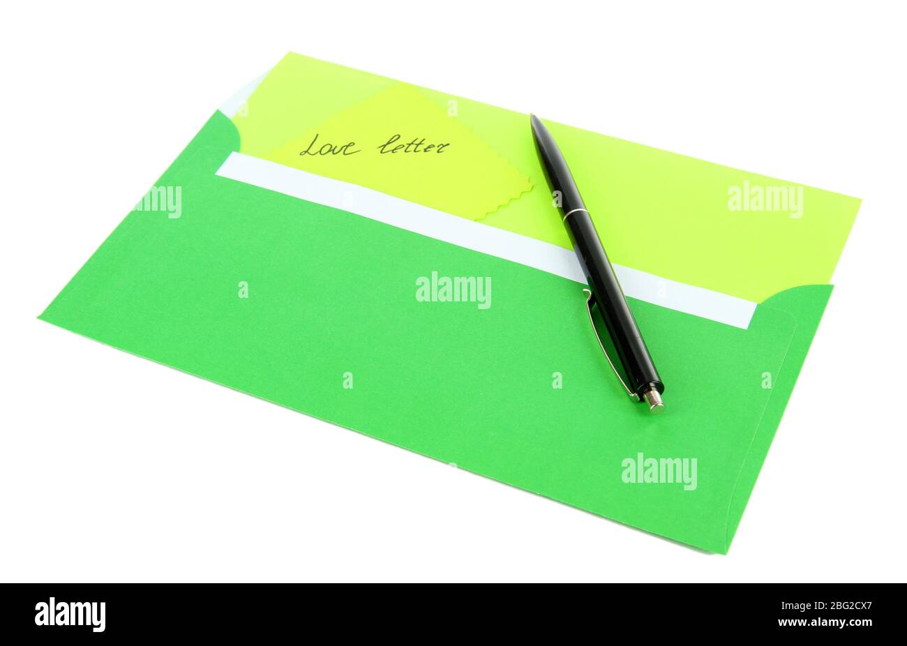 Note in envelope with pen isolated on white Stock Photo - Alamy