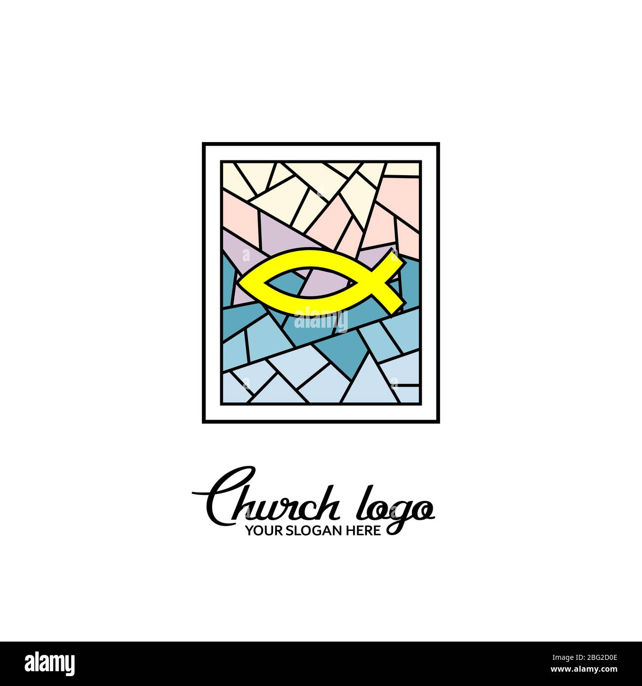 Church logo. Christian symbols. Fish on the background of a stained ...