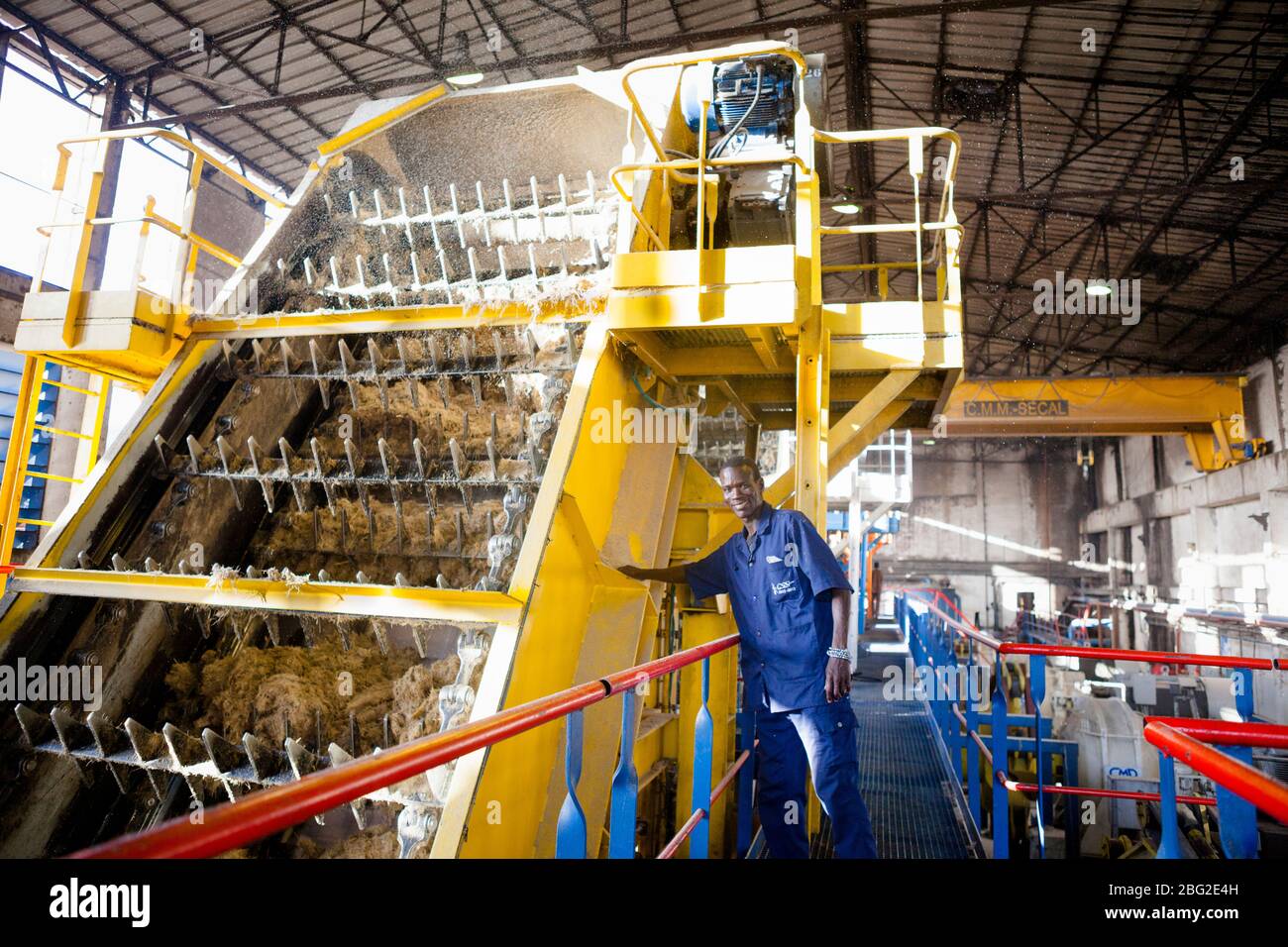 Employee at the Richard Toll sugar cane refinery in Rhouma, Senegal ...