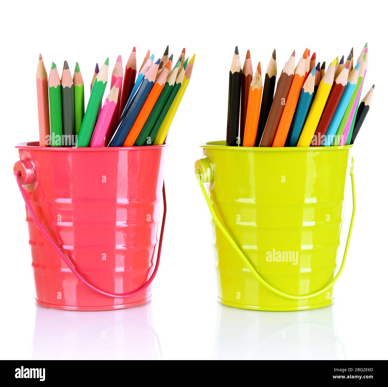 Colorful pencils in two pails isolated on white Stock Photo - Alamy