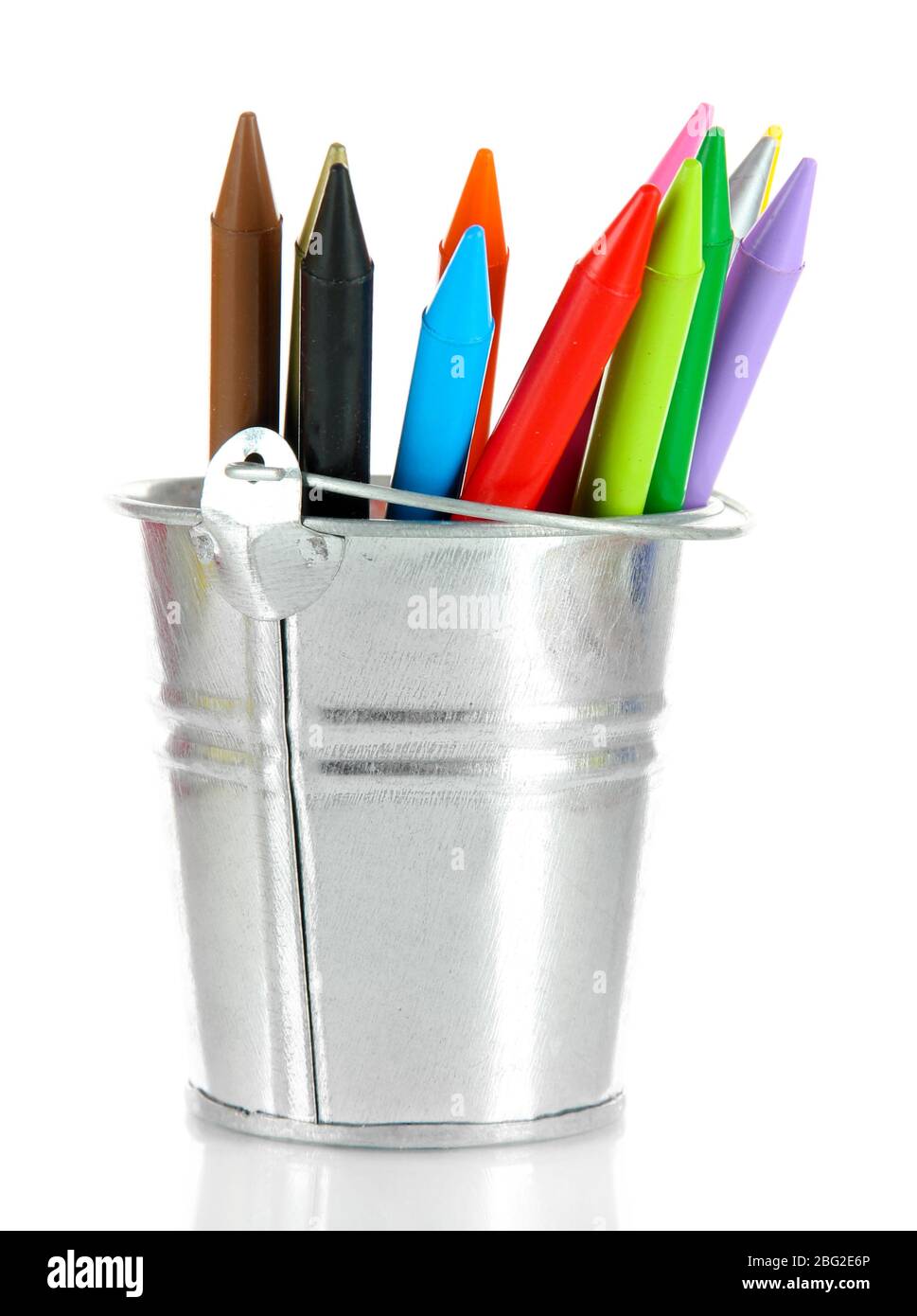 Colorful pencils in pail isolated on white Stock Photo - Alamy