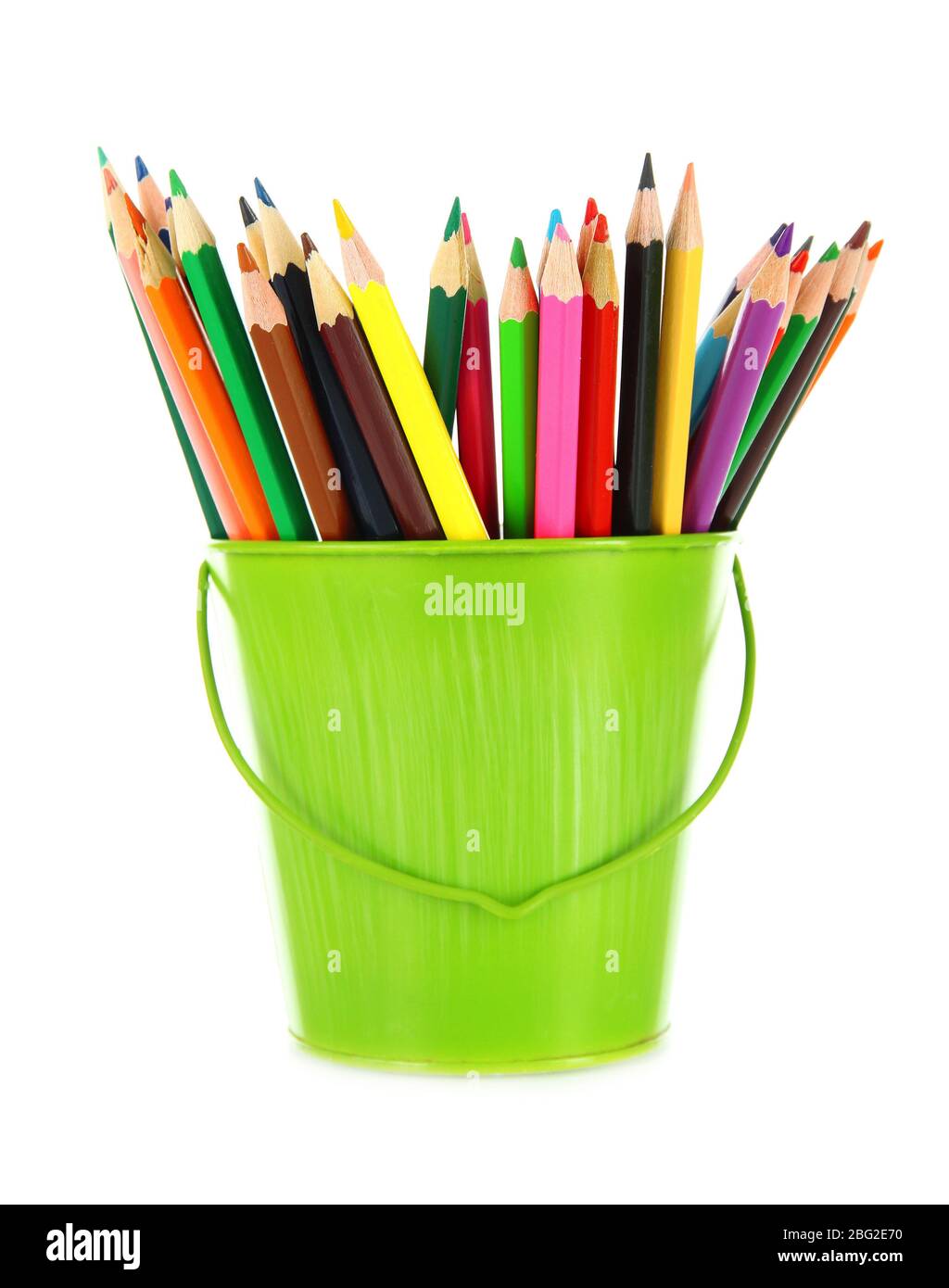 Colorful pencils in pail isolated on white Stock Photo - Alamy
