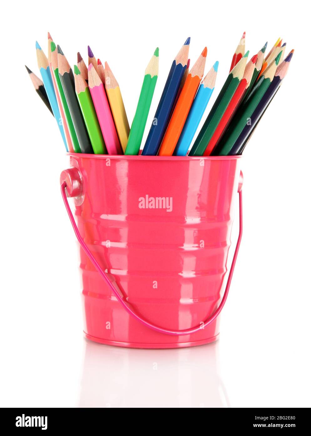 Colorful pencils in pail isolated on white Stock Photo - Alamy