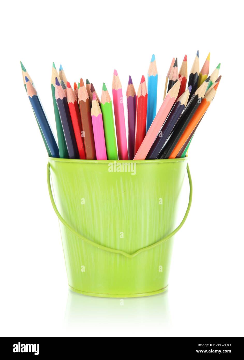 Colorful pencils in pail isolated on white Stock Photo - Alamy