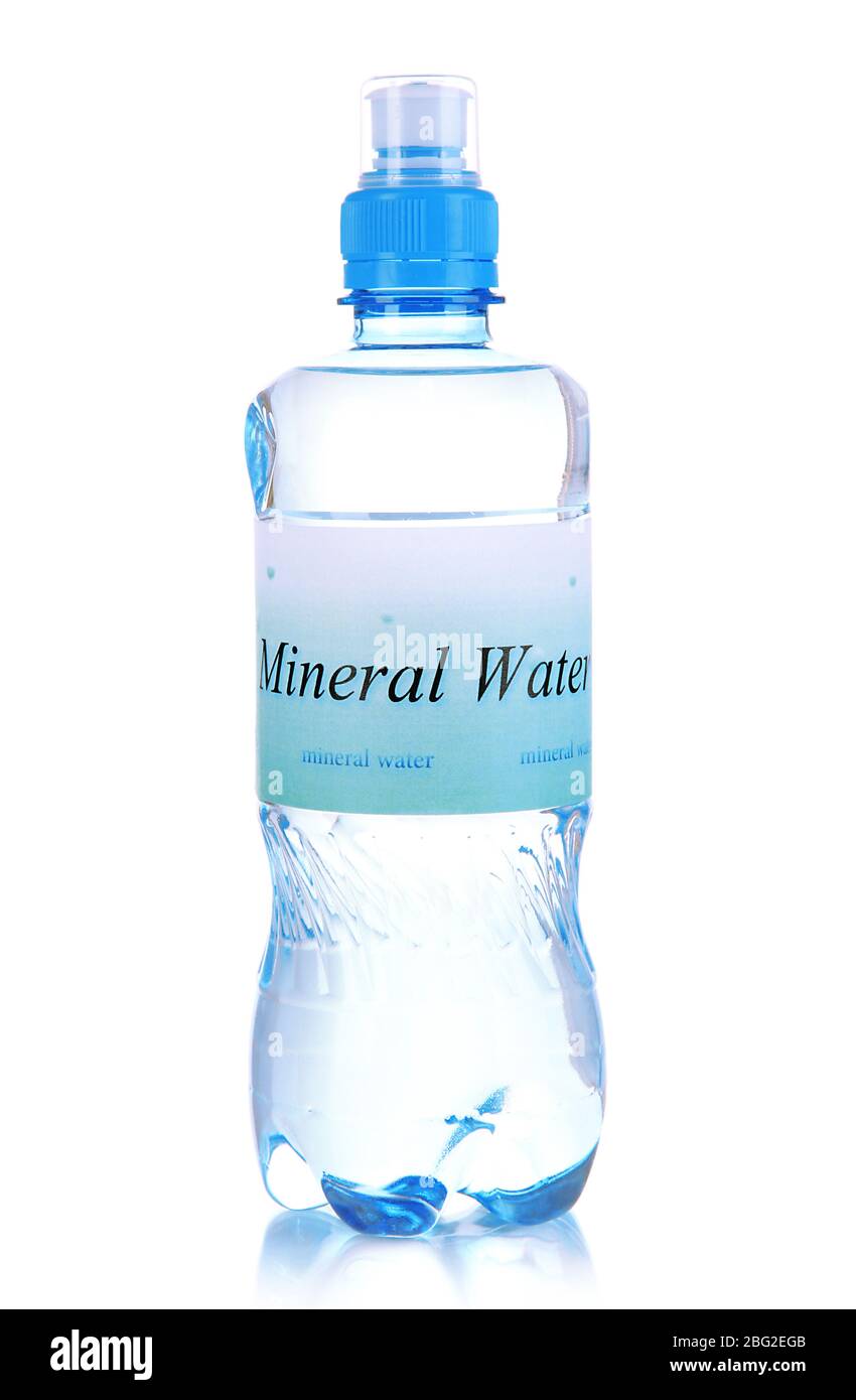 Water bottle with label isolated on white Stock Photo - Alamy