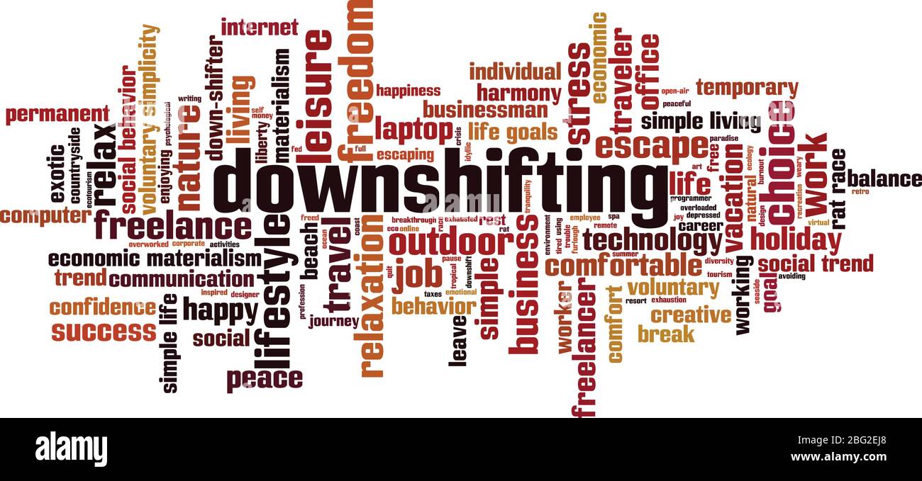Downshifting word cloud concept. Collage made of words about ...