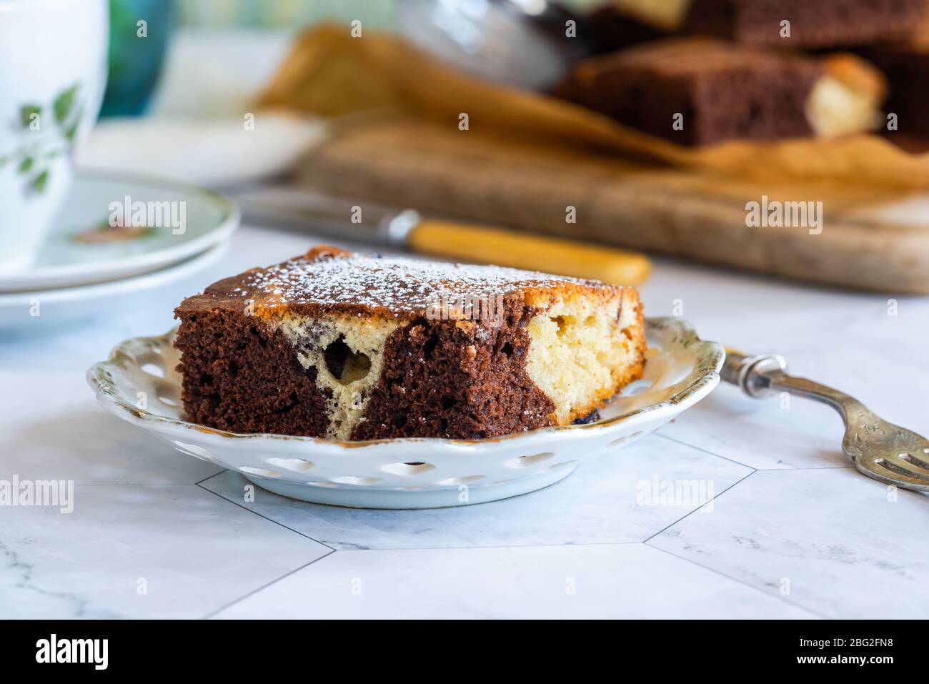 Vanilla and chocolate marble cake Stock Photo - Alamy