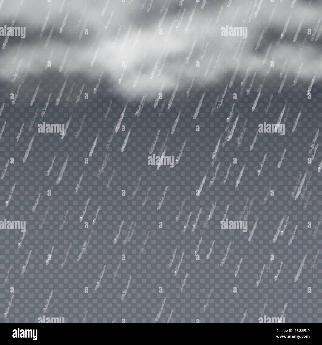 Rain vector 3d illustration with falling water drops and grey storm ...