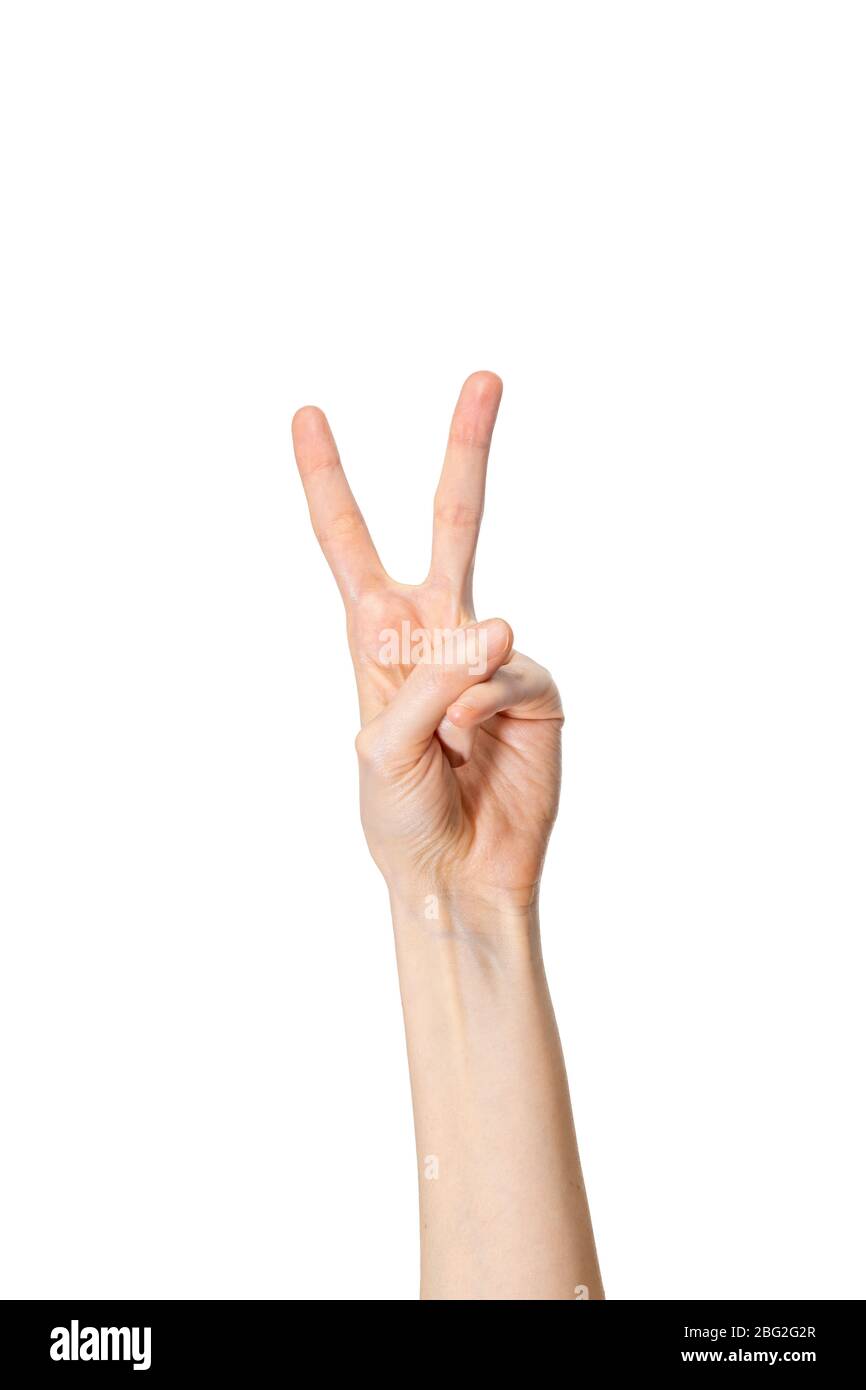 Woman 2 fingers up hi-res stock photography and images - Alamy