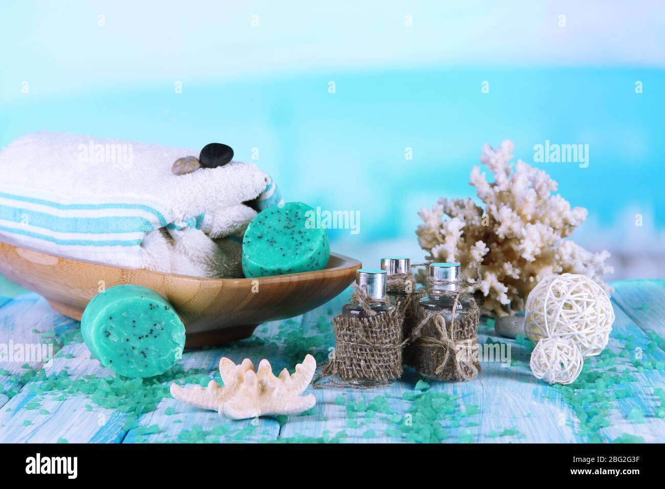 Spa composition on sea background Stock Photo - Alamy
