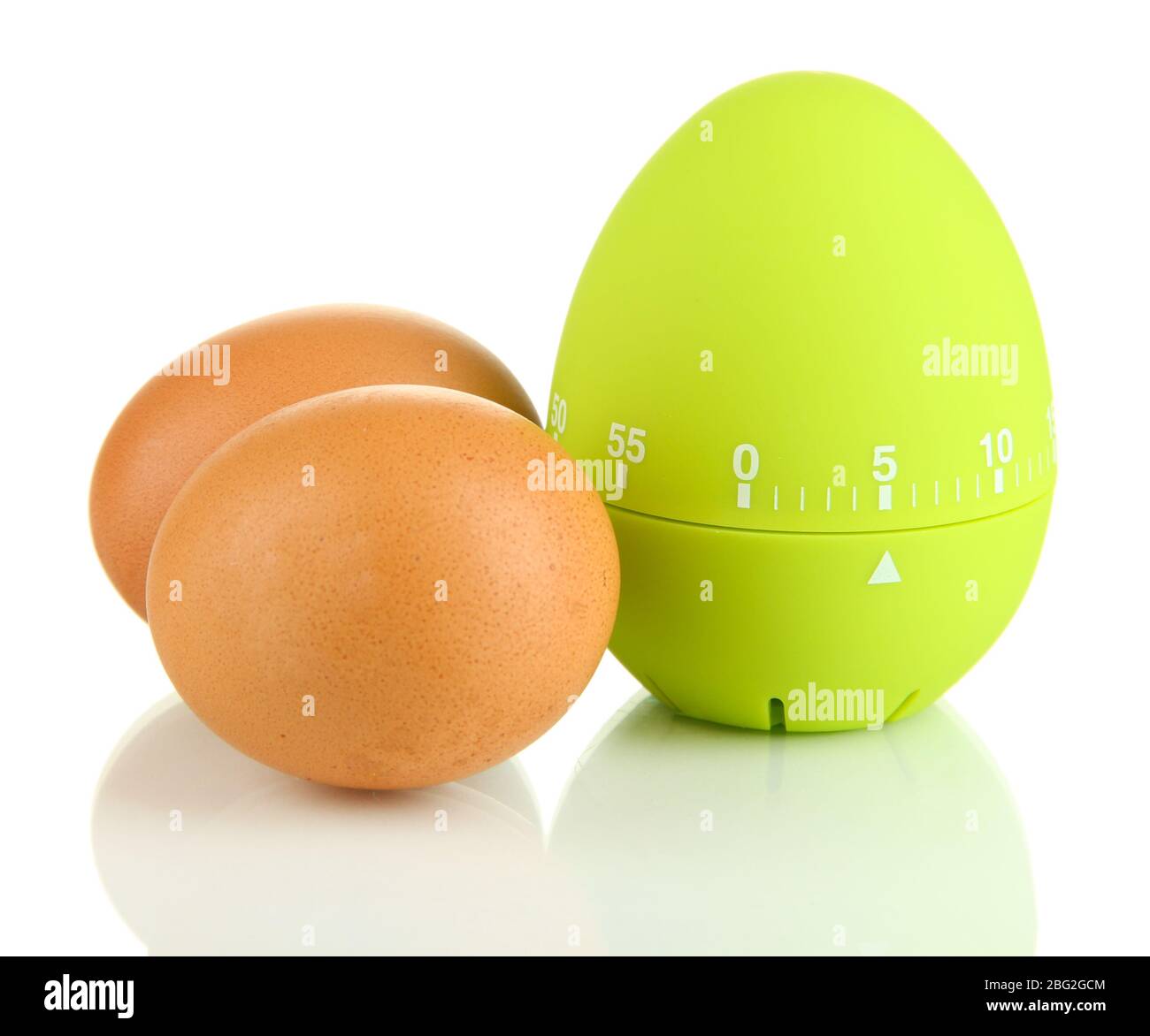 Green egg timer and eggs, isolated on white Stock Photo - Alamy