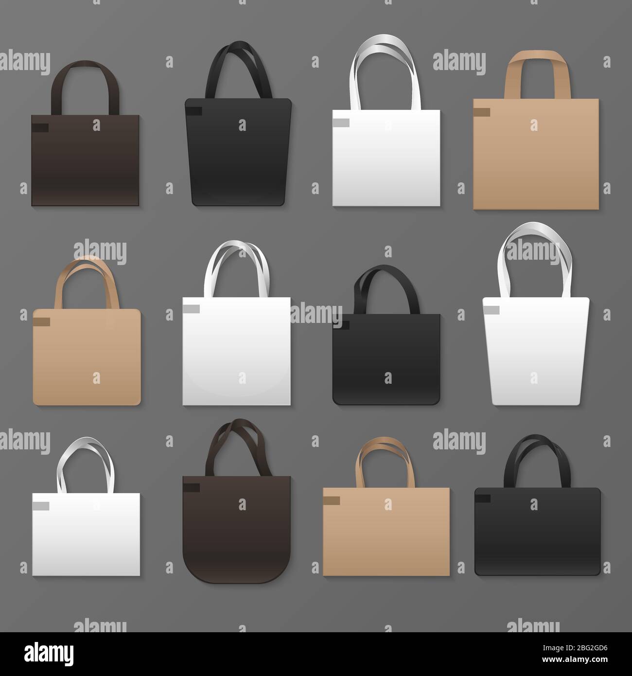 Blank white, black and brown canvas shopping bag templates. Vector ...