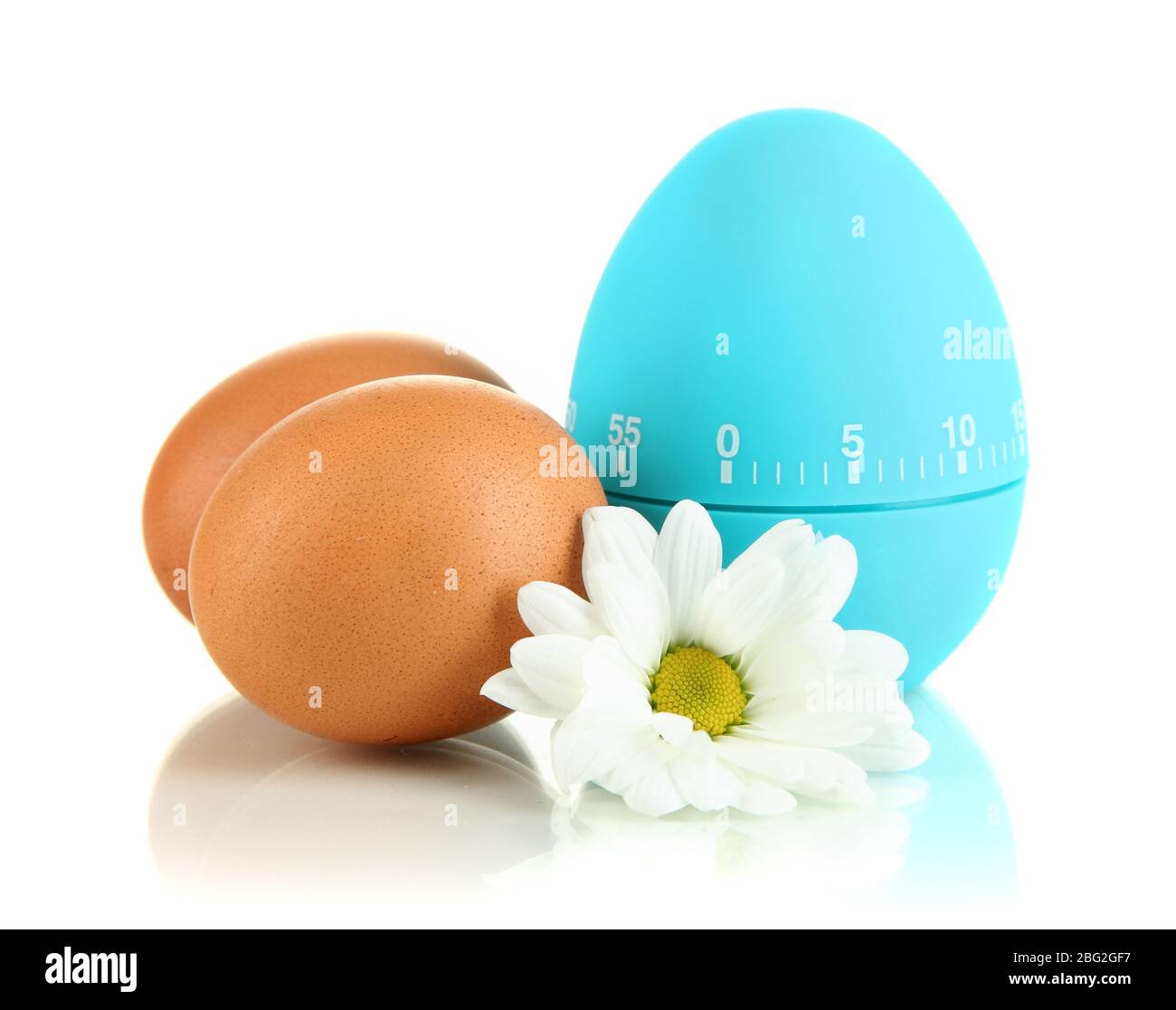 Blue egg timer and eggs, isolated on white Stock Photo - Alamy