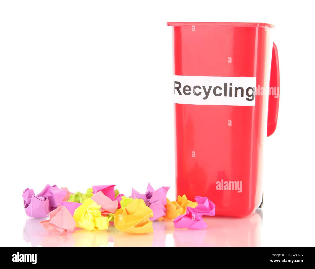 Recycling bin with papers isolated on white Stock Photo - Alamy