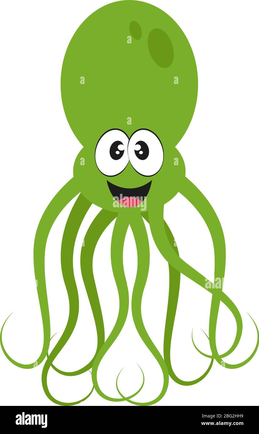Green octopus, illustration, vector on white background Stock Vector ...