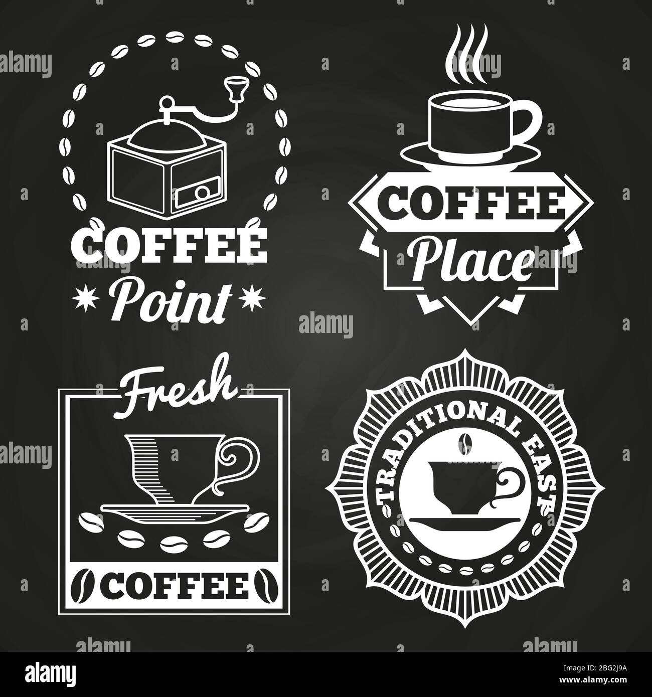 Coffee market shop and cafe label collection on chalkboard. Vector ...