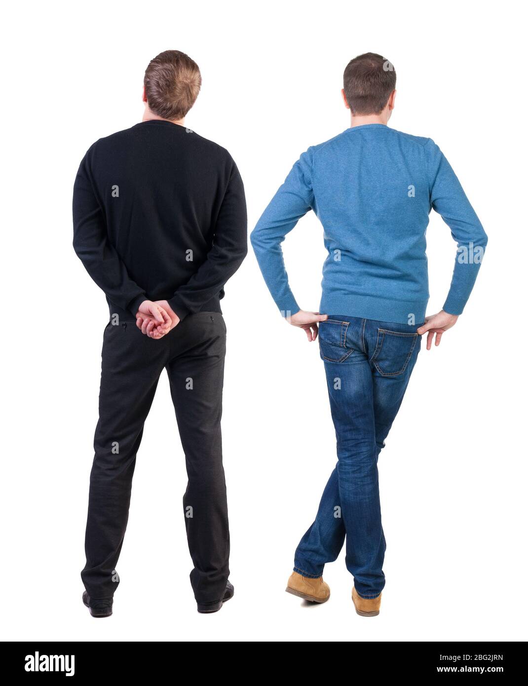 Back view two man in sweater. Rear view people collection. backside ...
