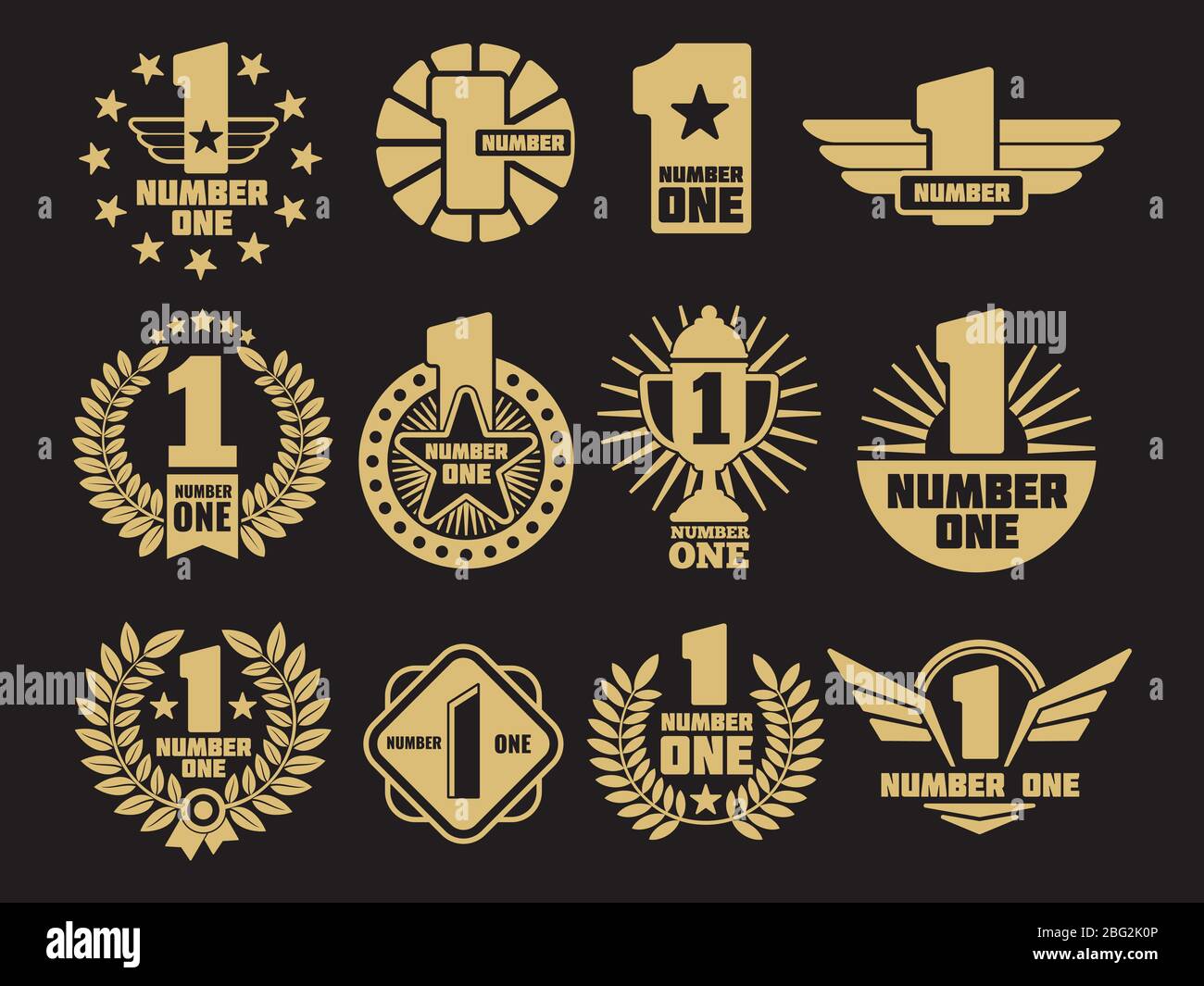 Golden number one retro corporate identity logos and labels on black ... Golden number one retro corporate identity logos and labels on black ...