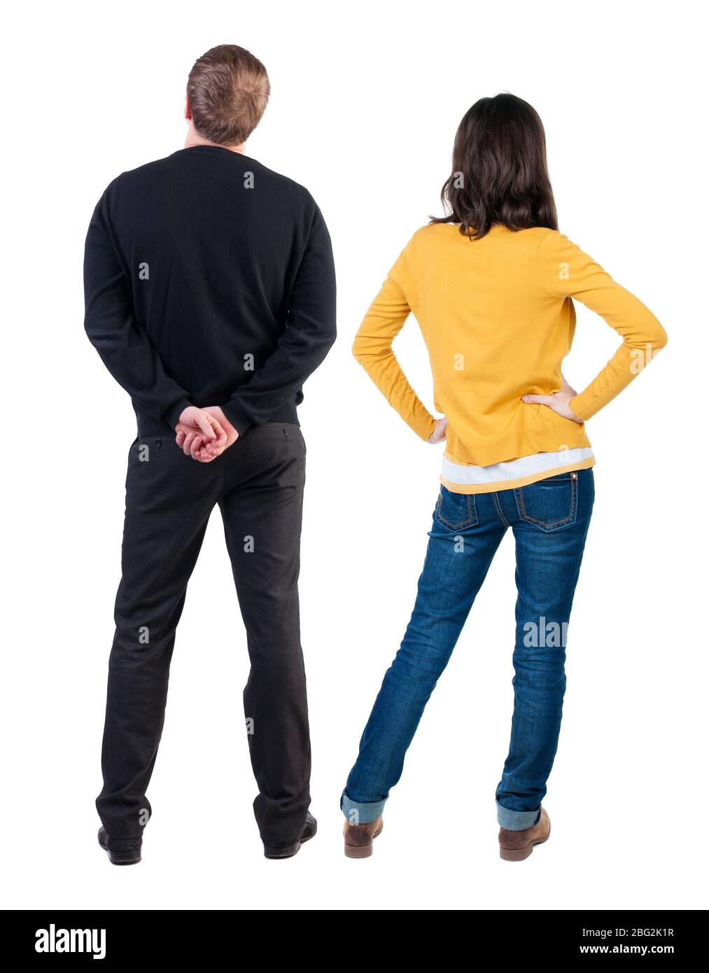 Back view couple in sweater. beautiful man and woman. Rear view people ...
