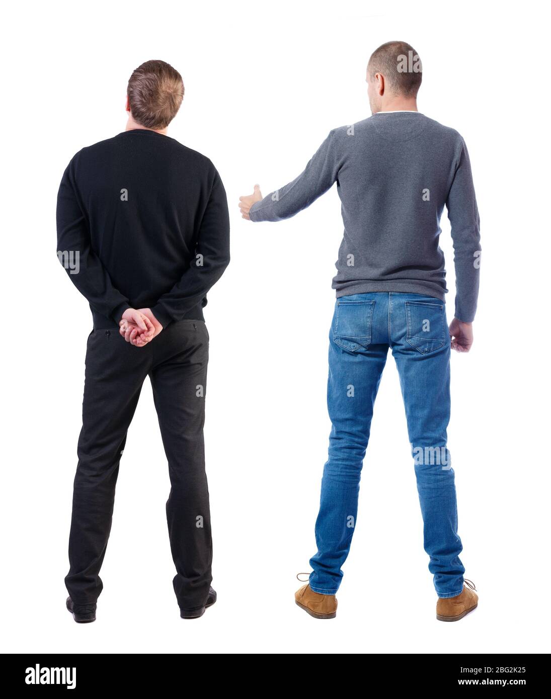 Back view two man in sweater. Rear view people collection. backside ...