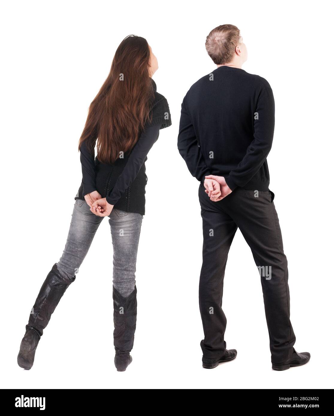 Back view couple in sweater. beautiful man and woman. Rear view people ...