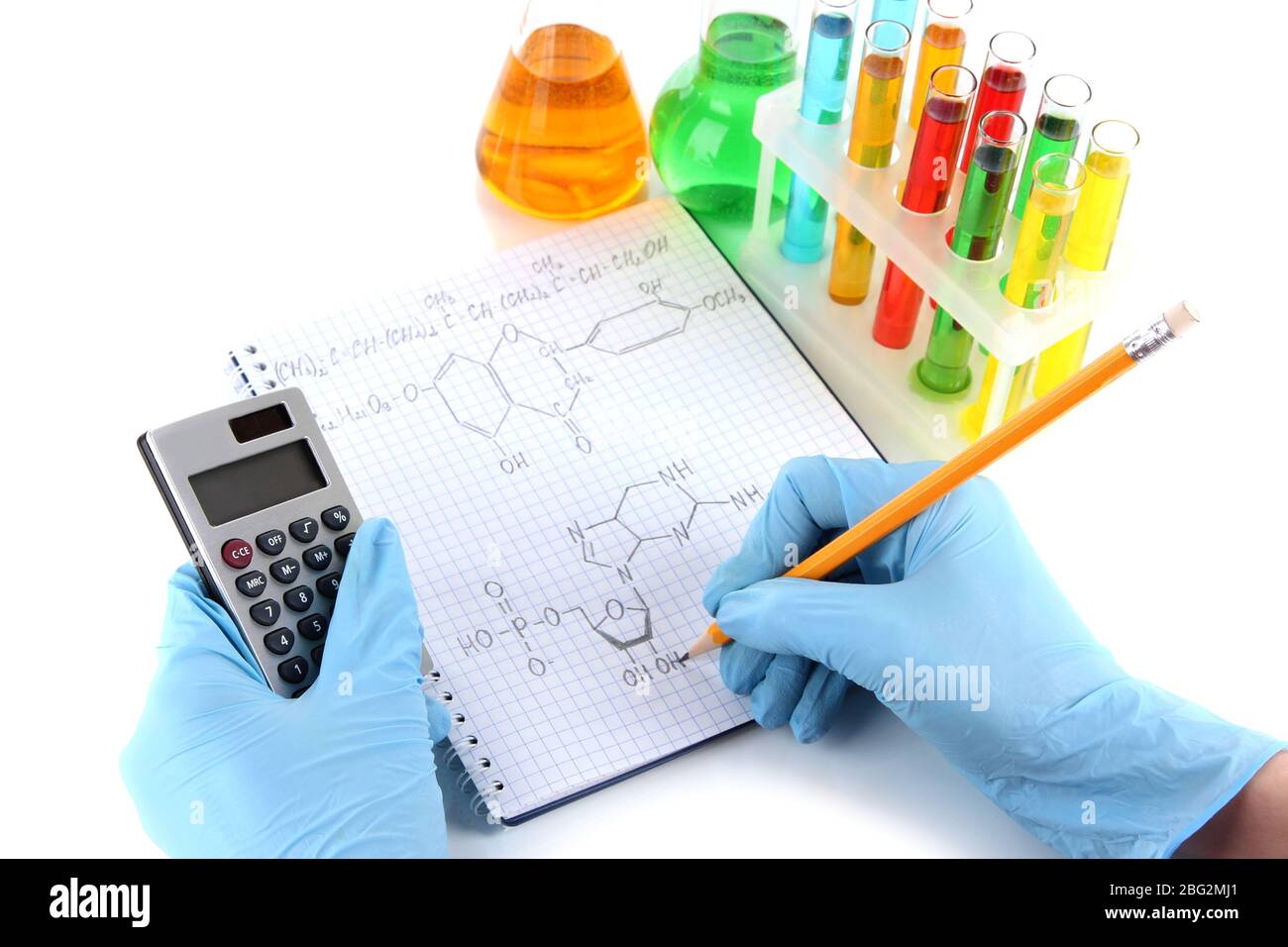 Hand scientist writing formulas isolated on white Stock Photo - Alamy